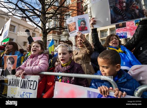 Protest Outside Russian Embassy In London By British Ukrainians Stock