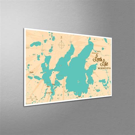 Leech Lake Minnesota Map Giclee Art Print Poster From Illustration By