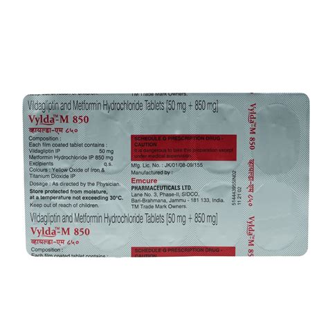 Vylda M 850 50mg Strip Of 10 Tablets Health And Personal Care