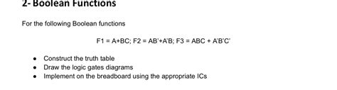 solved 2 boolean functionsfor the following boolean
