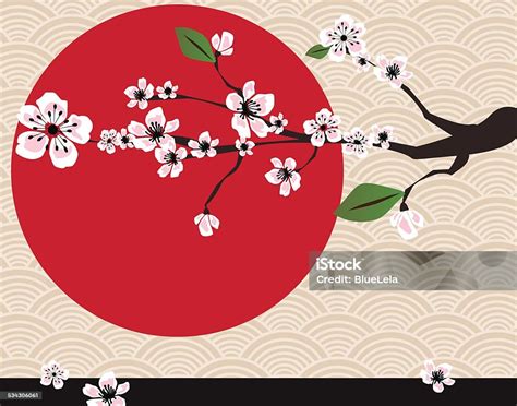 Ilustración De Tarjeta Con Flor De Cerezo Japonés Tradicional Japonesa