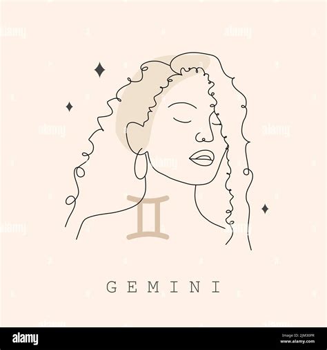 Gemini Zodiac Sign One Line Drawing Astrological Icon With Abstract