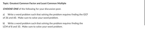 Solved Topic Greatest Common Factor And Least Common Chegg