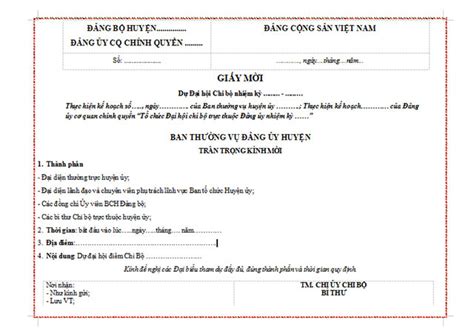 Mẫu Giấy Mời Dự đại Hội Chi Bộ
