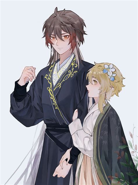 Lumine And Zhongli Genshin Impact Drawn By Shishi Danbooru