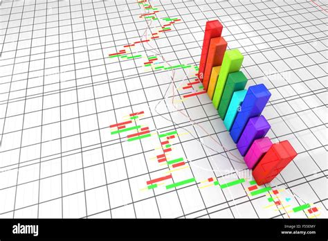Colorful 3d Block Chart Graph High Resolution Render With Candlesticks Chart Background Stock