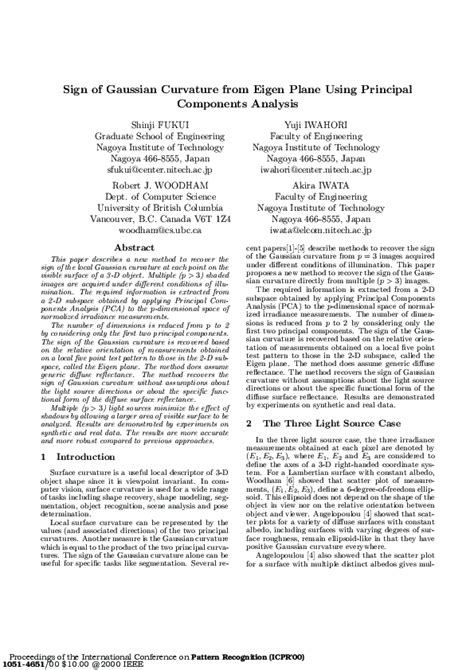 pdf sign of gaussian curvature from eigen plane using principal components analysis