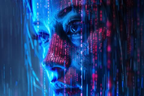 Digital Art Of A Face With Binary Code Vibrant Colors Premium Ai Generated Image