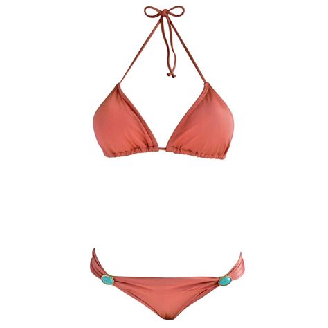 Sunset Coral Triangle Bikini With Turquoise Gemstone Zuzu Swim