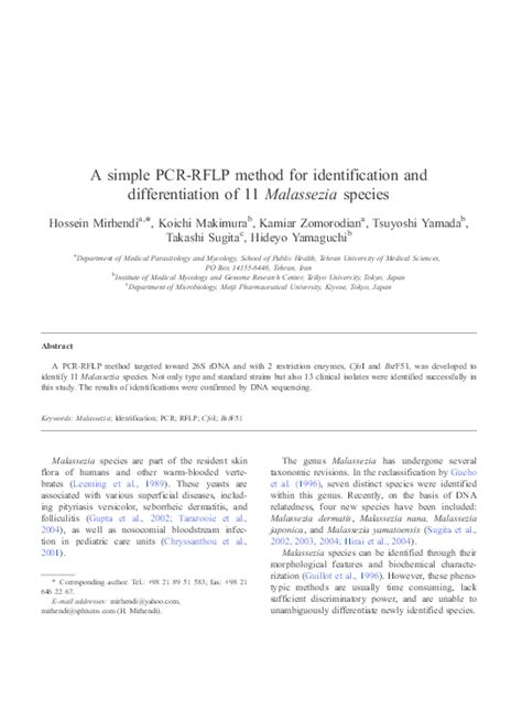 Pdf A Simple Pcr Rflp Method For Identification And Differentiation Of 11 Malassezia Species