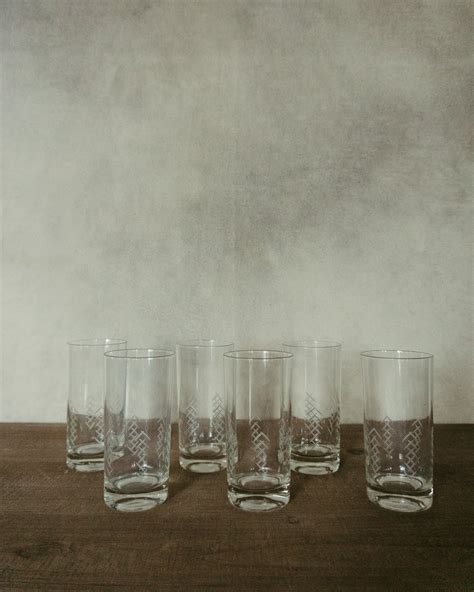 Vintage Set Of Six Clear Crosshatched Drinking Glasses Oak Nashville