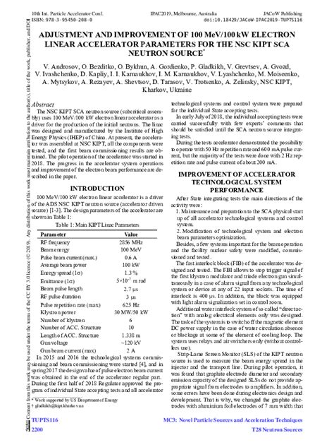 Pdf Adjustment And Improvement Of 100 Mev 100 Kw Electron Linear Accelerator Parameters For