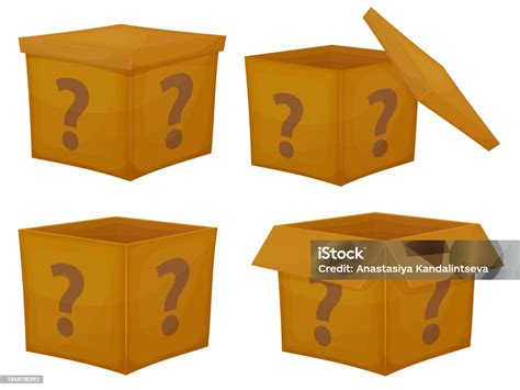 미스터리 콘테스트 골판지 상자 세트 미스터리 박스 선물 질문 아이콘의 다양한 가능성에 대한 스톡 벡터 아트 및 기타 이미지