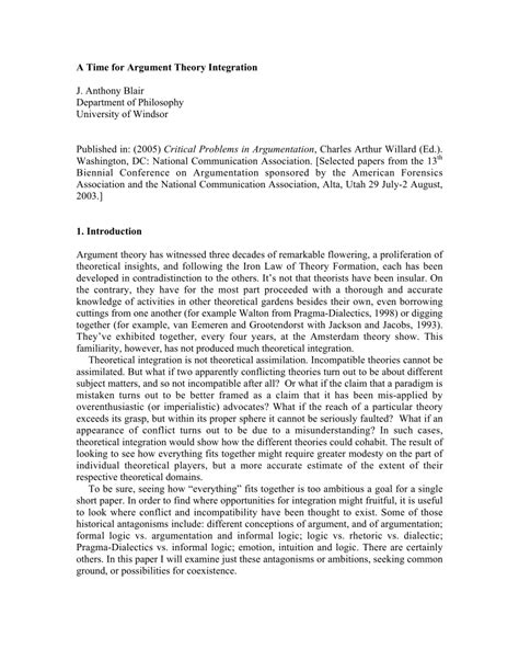 Pdf A Time For Argument Theory Integration