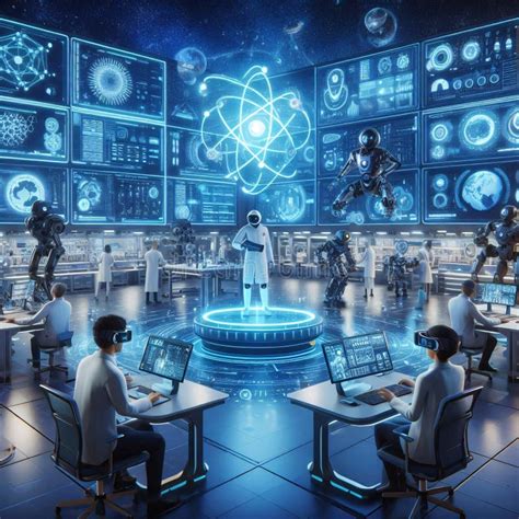 A Futuristic Lab With Scientists And Robots Working Together