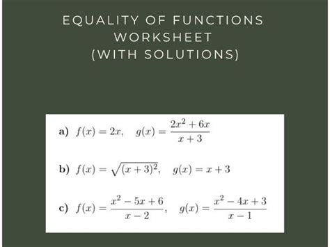 Equality Of Functions Worksheet With Solutions Teaching Resources