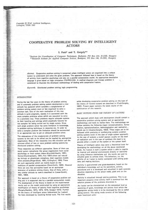 Pdf Cooperative Problem Solving By Intelligent Actors