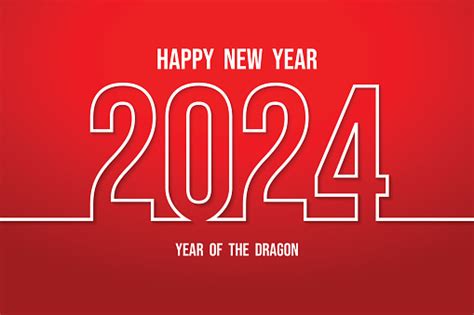 2024년 새해 복 많이 받으세요 용의 해 흰색 2024 로고 번호의 우아한 디자인 벡터 그림 2024년 빨간색 배경에 우아한 디자인과 새해 축하 0명에 대한 스톡 벡터