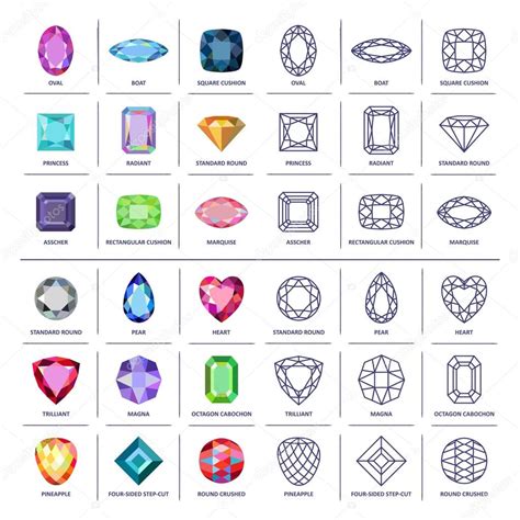 Low Poly Popular Colored And Blueprint Outline Gems Cuts — Stock Vector © Arlatis 100761750