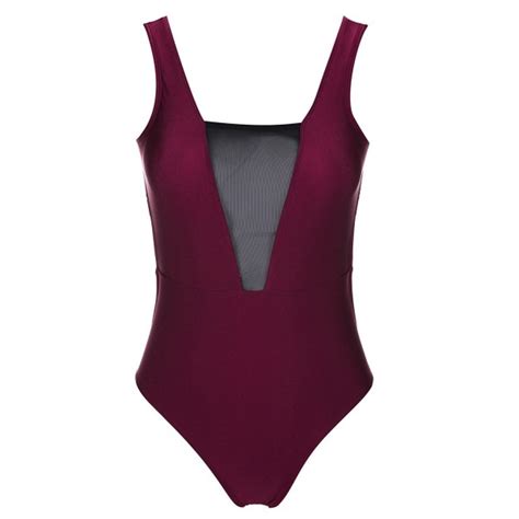 Plunge Mesh Panel One Piece Swimsuit Cut Out Bathing Suit For Women