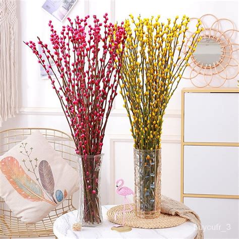 Plants That Are Truly Alive 活着的植物干花红色花卉福桶新年银柳真花干枝盆栽雪柳完鲜绿植物室内花枝宵壮