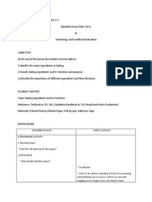 Lesson Plan In TLE Cookery PDF Cakes Chocolate How To Plan Lesson Plan Examples
