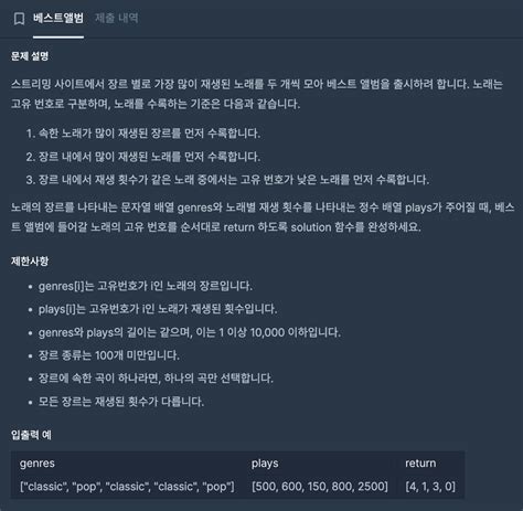 [프로그래머스][java] 베스트앨범 lv 3 해시