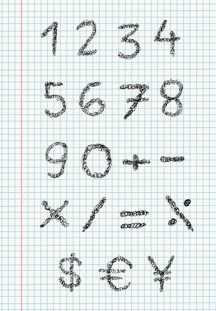 Premium Vector Scribble Numbers Math And Currencies Signs Set On A