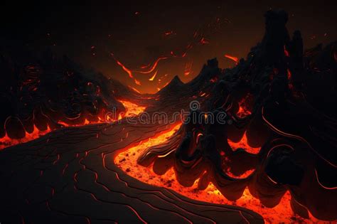 Volcanic Eruption 3d Illustration Of A Lava Flow Stock Illustration