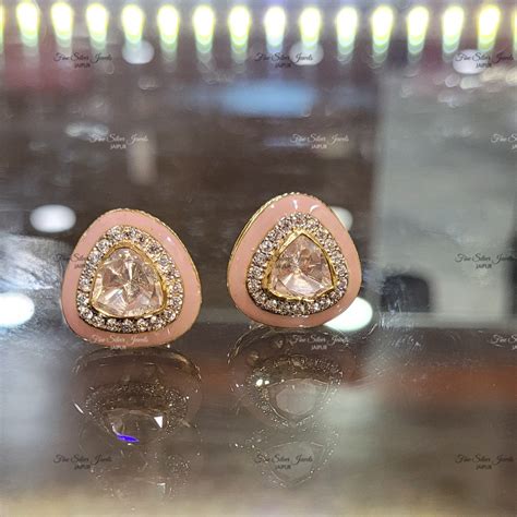925 Silver Enamel Polki Earrings Fsj