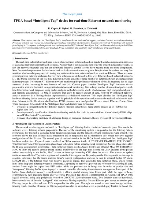 Pdf Fpga Based Intelligent Tap” Device For Real Time Ethernet Network Monitoring