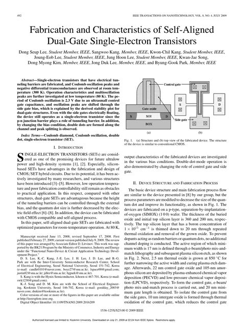 Pdf Fabrication And Characteristics Of Self Aligned Dual Gate Single Electron Transistors