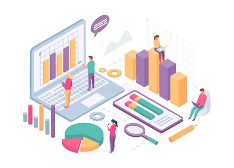 Isometric Business Analysis People Work With Data Charts Statistics