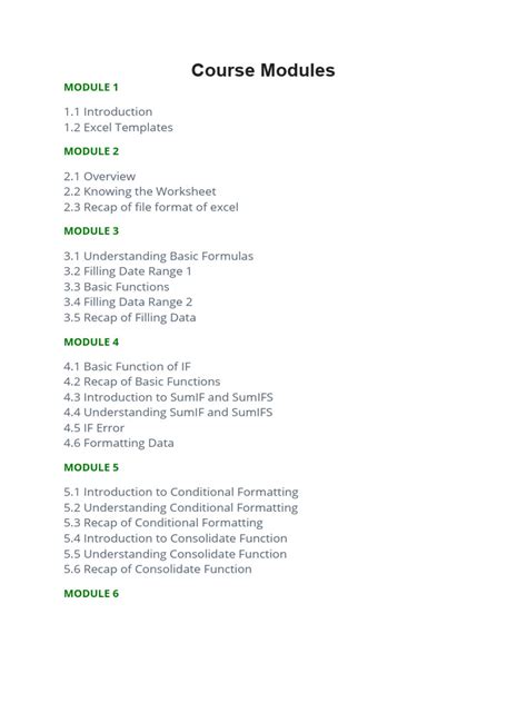 Excel Tutorial Syllabus Pdf
