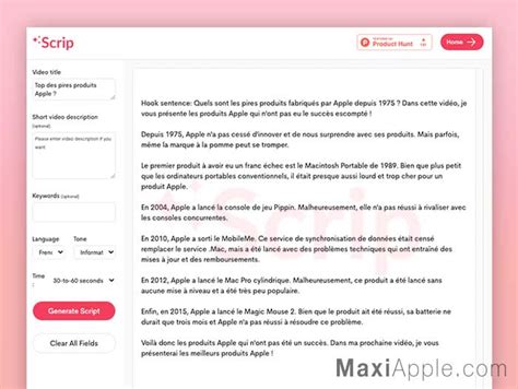 Scrip Ai Générer Des Scripts Insta Reel Tiktok Short Gratuit Maxiapple