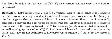solved 2 a prove by induction that any tree t v e on n