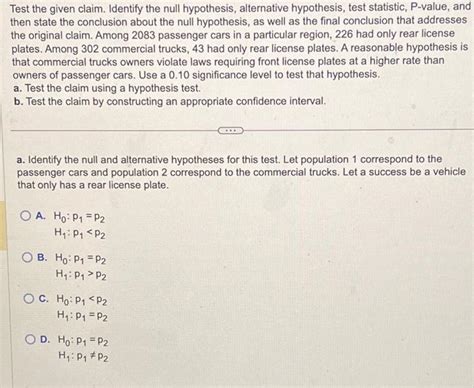 solved test the given claim identify the null hypothesis