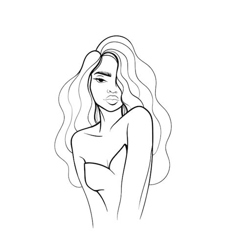 Premium Vector Beautiful Girl Black Outline