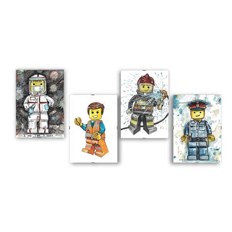 Комплект от 4 уникални картини Работи в лего стил Полицай Пожарникар Доктор Работник в