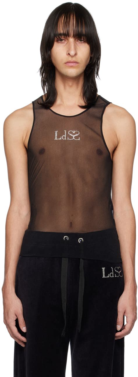Ludovic De Saint Sernin Black Crystal Logo Tank Top SSENSE Canada