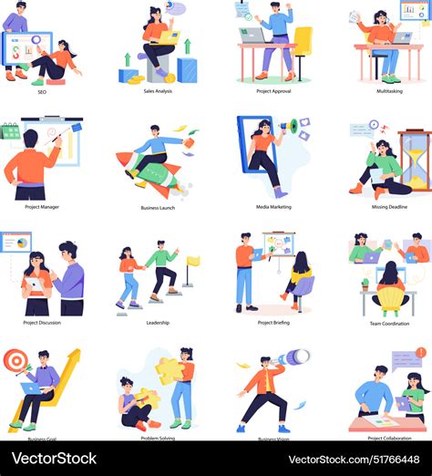 Pack Of 16 Project Management Flat Royalty Free Vector Image