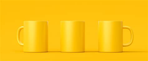 빈 세라믹 도자기 모형 템플릿으로 선명한 색상 배경에서 마실 수있는 노란색 커피 컵 3 잔 또는 빈 찻잔 3d 렌더링 0명에 대한 스톡 사진 및 기타 이미지 Istock