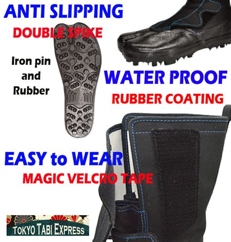New Japanese Black Tabi Shoes Ninja Long Spiked Magic Velcro Boots
