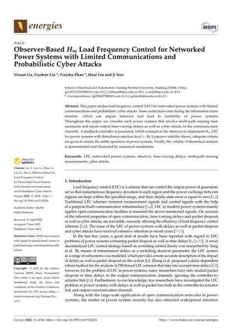 Pdf Observer Based H∞ Load Frequency Control For Networked Power Systems With Limited