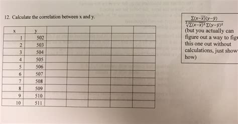 solved calculate the correlation between x and y
