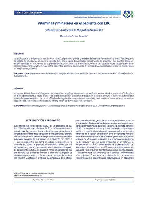 Vitaminas Y Minerales En El Paciente Con Erc Pdf Vitamina