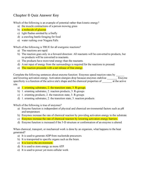 Chapter 8 Quiz Key Chapter 8 Quiz Answer Key Which Of The Following Is An Example Of Potential