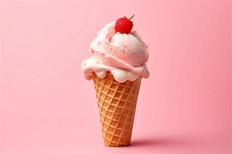 Premium Ai Image Ice Cream Cone Vanilla And Strawberry Flavors On A