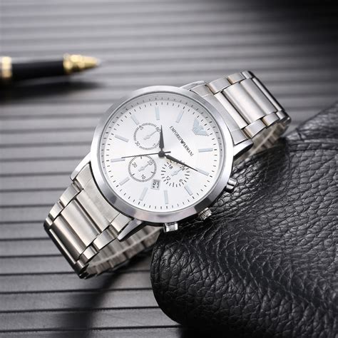 Emporio Armani นาฬิกาข้อมือควอตซ์แฟชั่น สายแสตนเลส หน้าปัดขนาดใหญ่