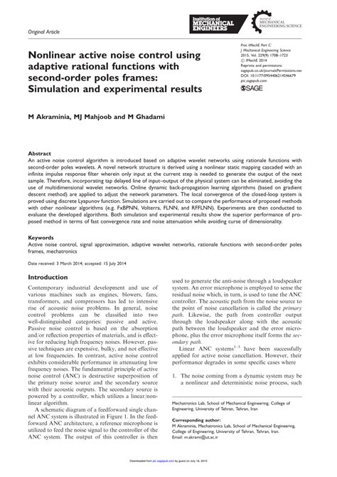 Pdf Nonlinear Active Noise Control Using Adaptive Rational Functions
